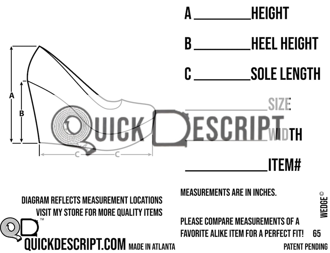 Wedge Shoes Clothing Reseller Tool Diagrammed Sheets Size Guide ...