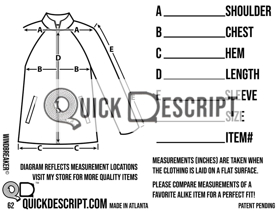 Windbreaker Clothing Reseller Tool Diagrammed Sheets Size Guide ...