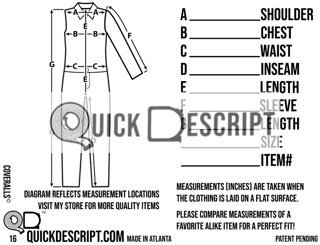 Coveralls Diagramed . - Etsy