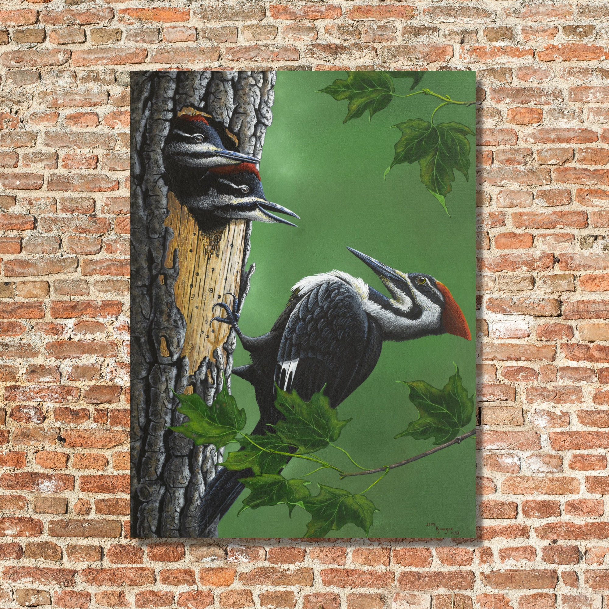 Pileated Woodpecker Canvas, Woodpecker Babies Wall Art, Woodpecker Wall ...