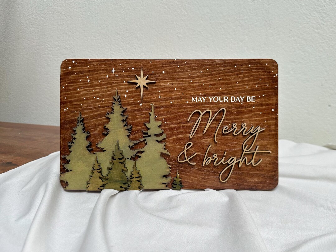 Merry & Bright Wooden Sign – Rustic Christmas Wall Decor, Farmhouse ...