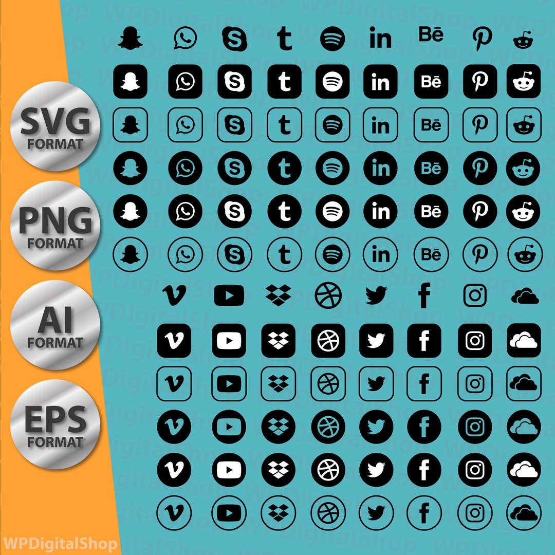 Social Media Transparente Icons SVG Bundle 101 Icon-Logos Facebook ...