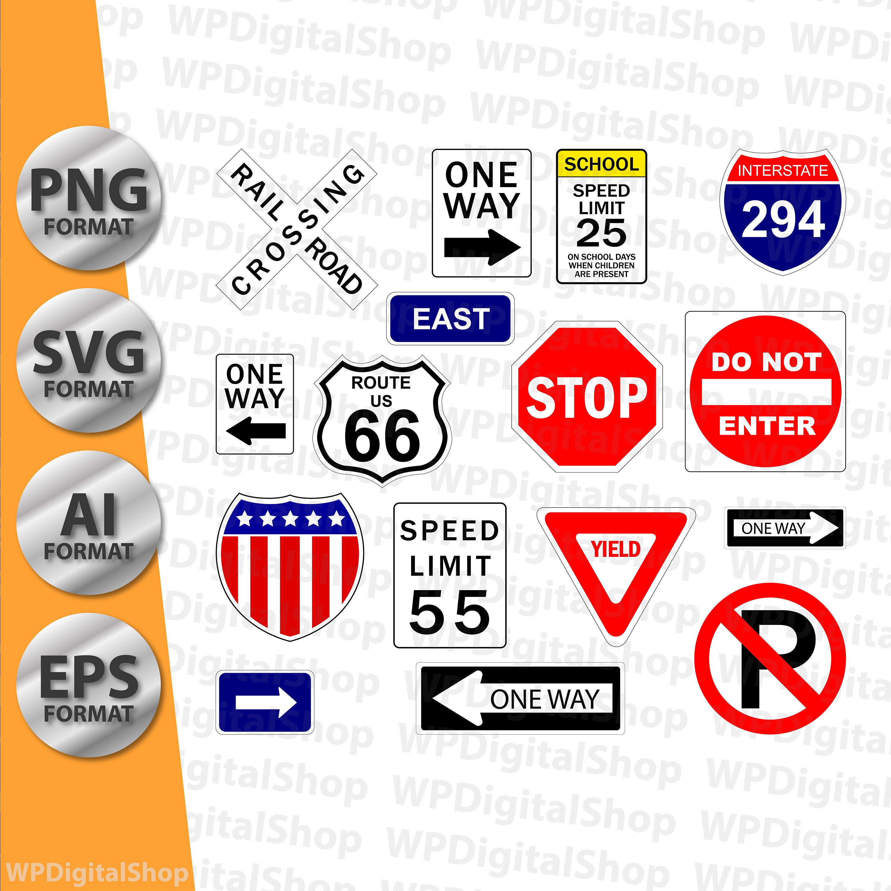 16 American Road Signs Multi Format Bundle Adobe Illustrator Files High ...