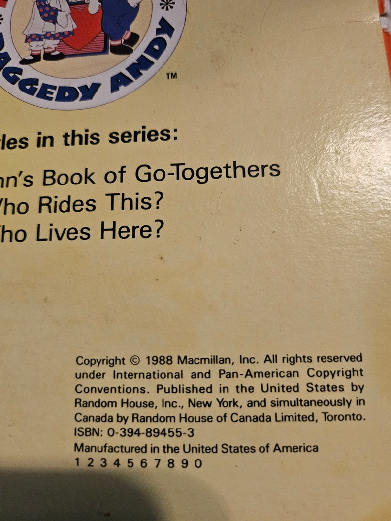 Antique 1988 Raggedy Ann and Andy Book of Go Togethers - Etsy