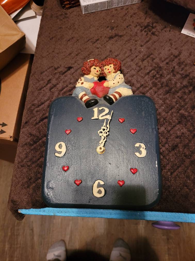 Antique 1970s Raggedy Andy and Ann Clock Heart - Etsy
