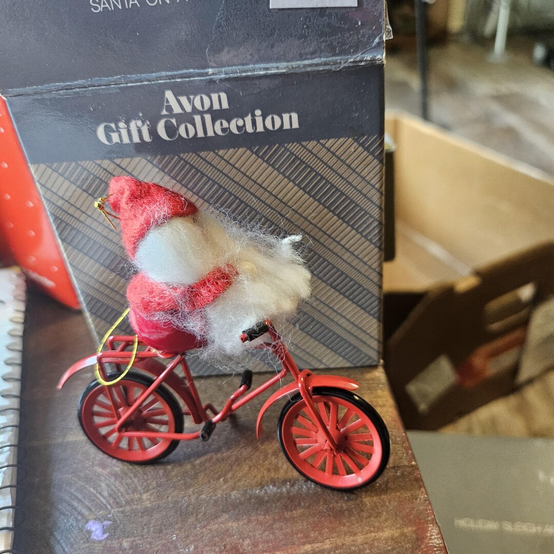 Antique 1980s Avon Frolicking Santas Ornament Santa on a Bicycle #436 ...
