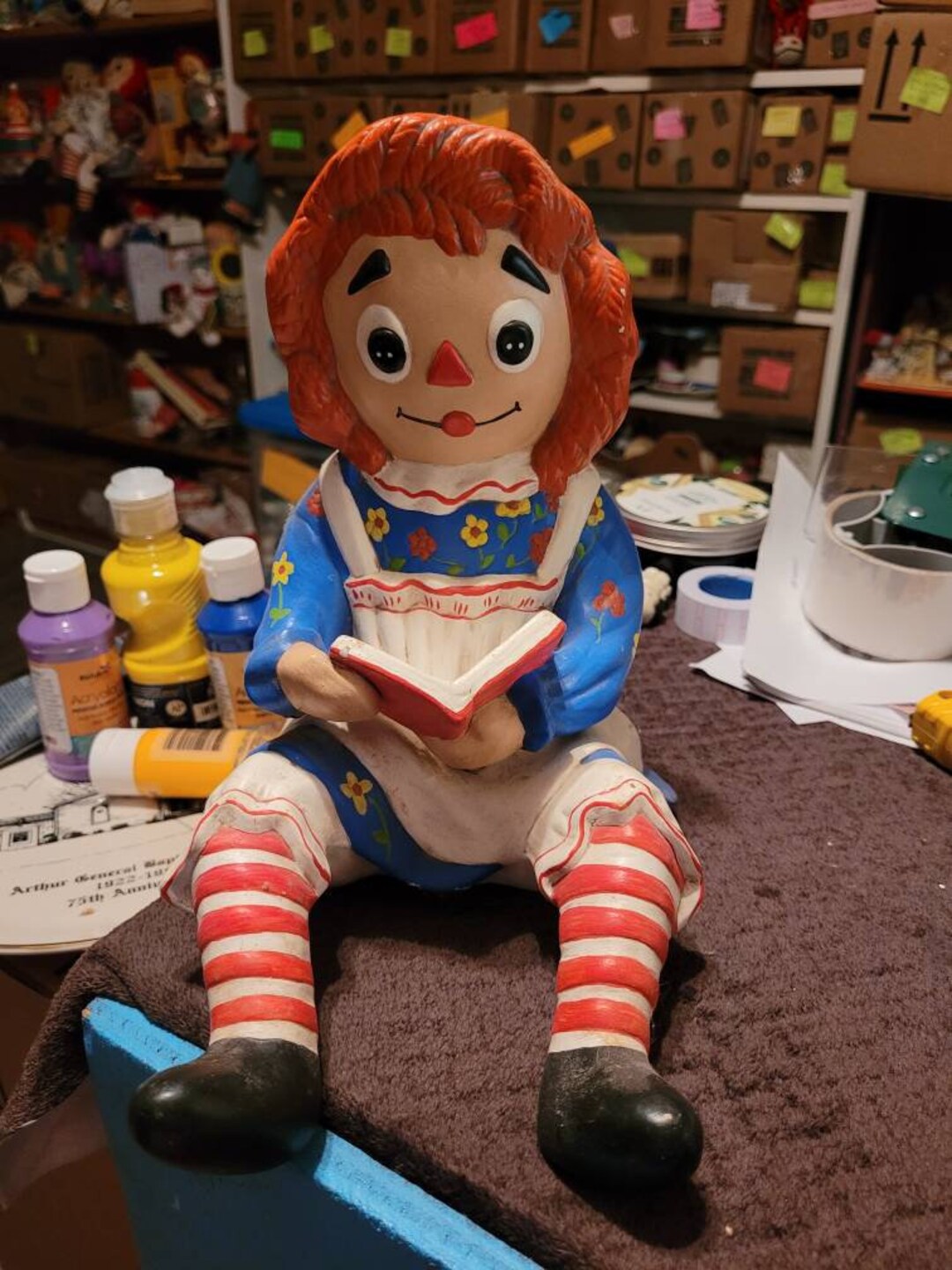 Antique 1970s Raggedy Ann Reading a Book #1359 - Etsy