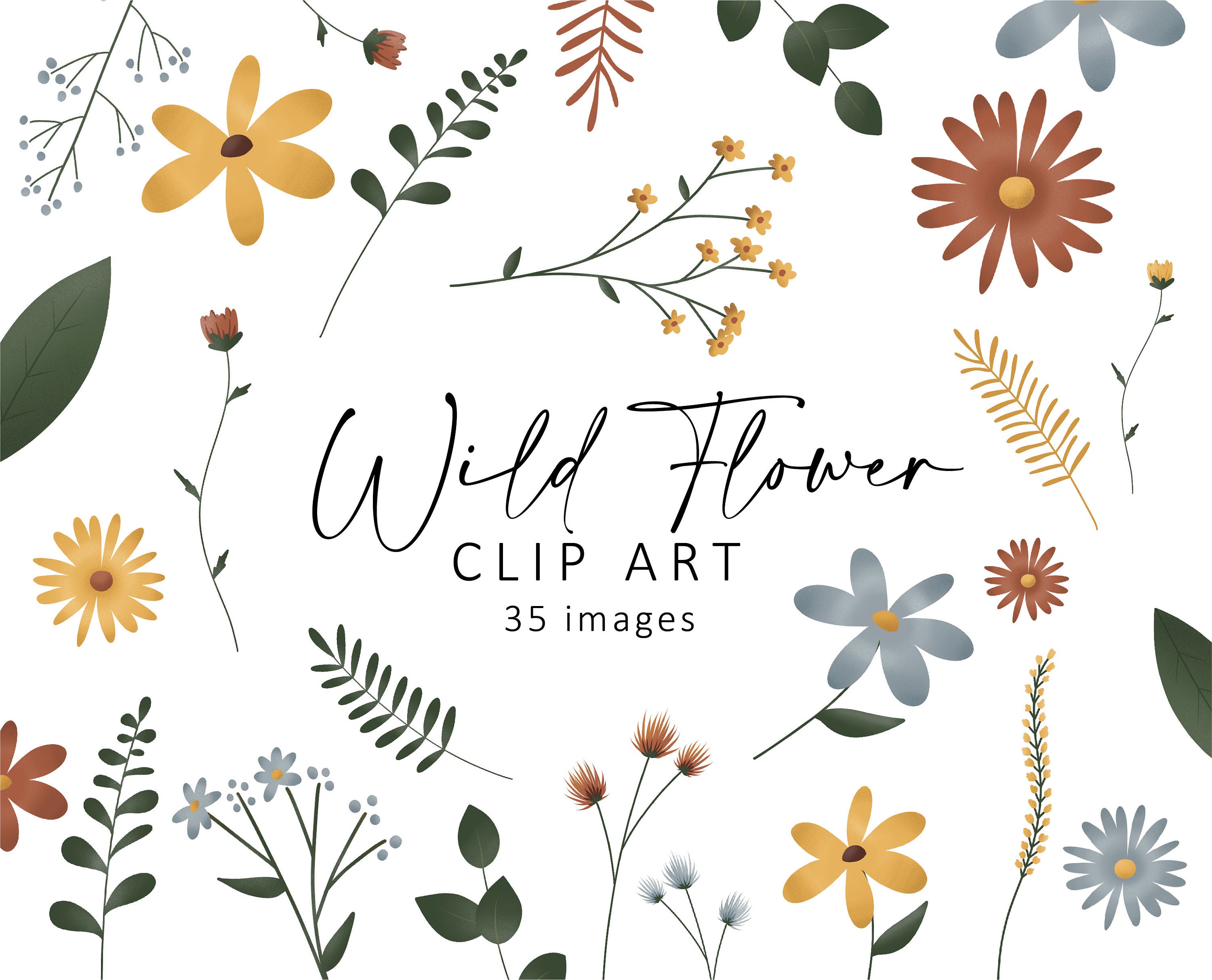 Wildflower Clipart Fall Floral Clipart Fall Flower Svg Fall - Etsy