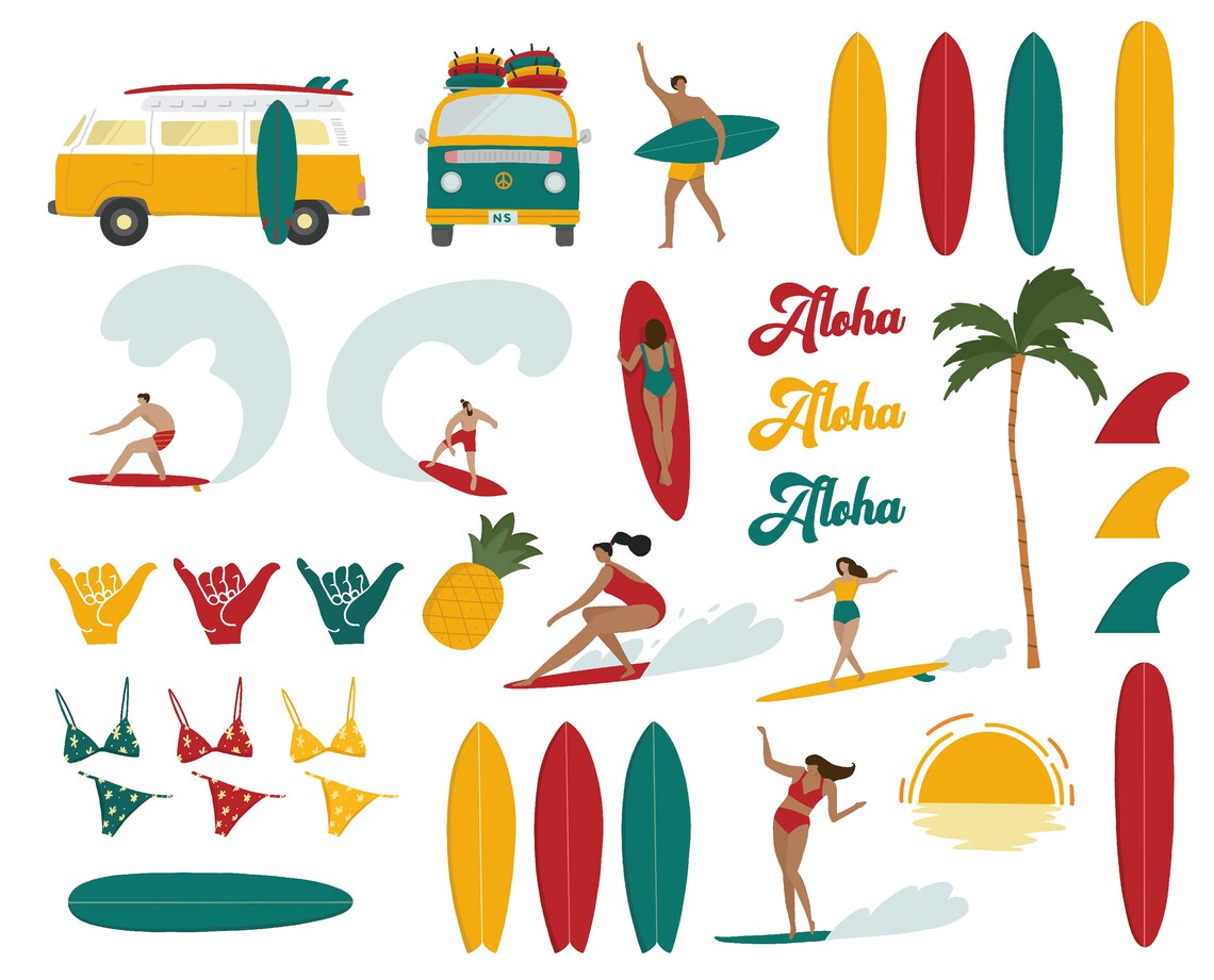 Surfing Clip Art, Surfing PNG, Surf SVG, Hawaii Clip Art, Surf Vector ...