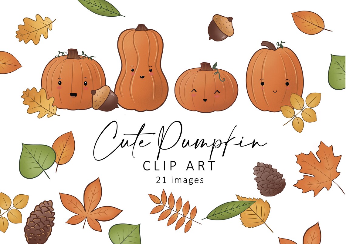 Cute Pumpkin Clip Art, Fall Leaves SVG, Fall Pumpkin Clipart, Fall Svg ...