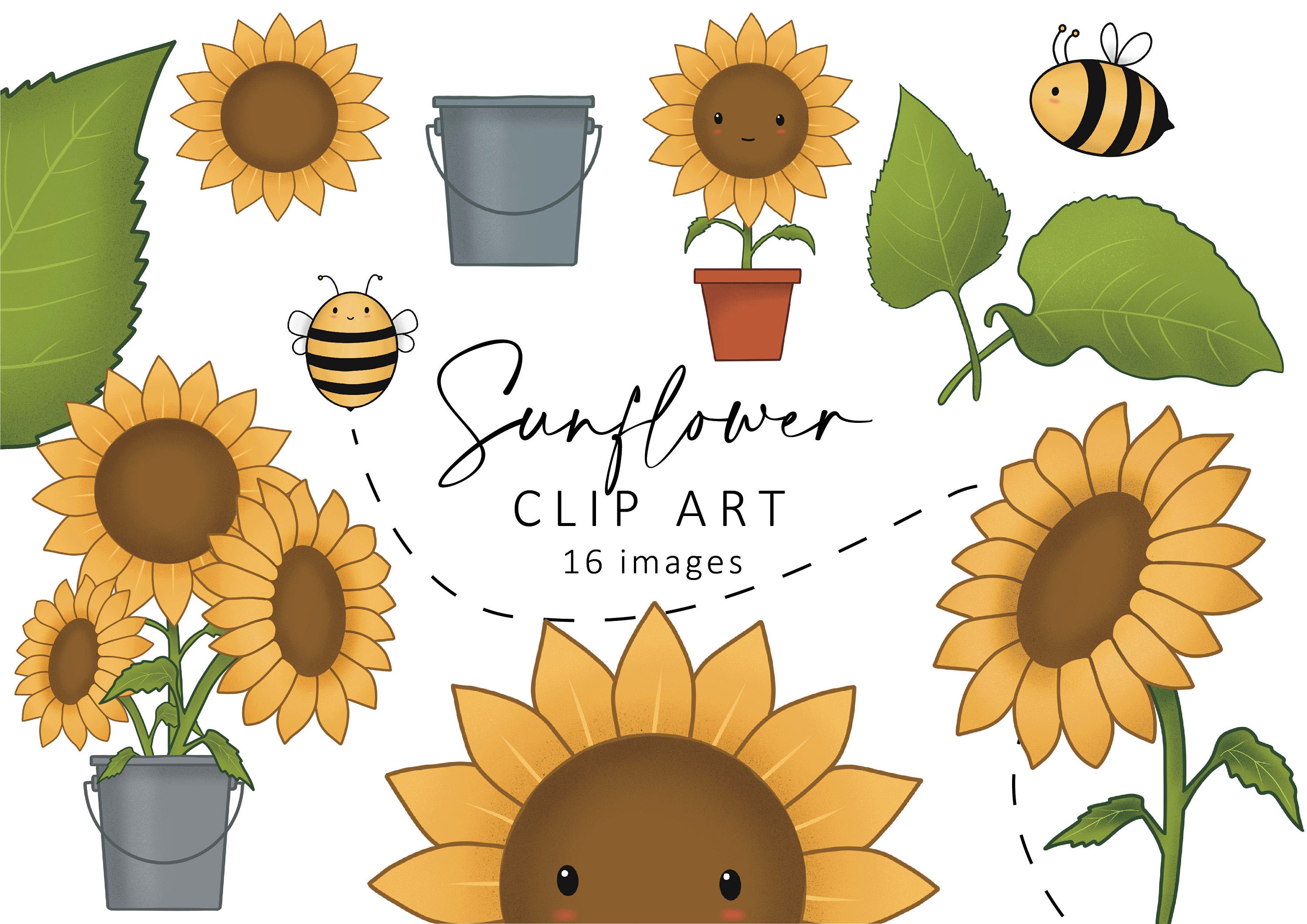 Sunflower Clipart, Sunflower Png, Sunflower Svg, Bee Svg, Fall Flower ...