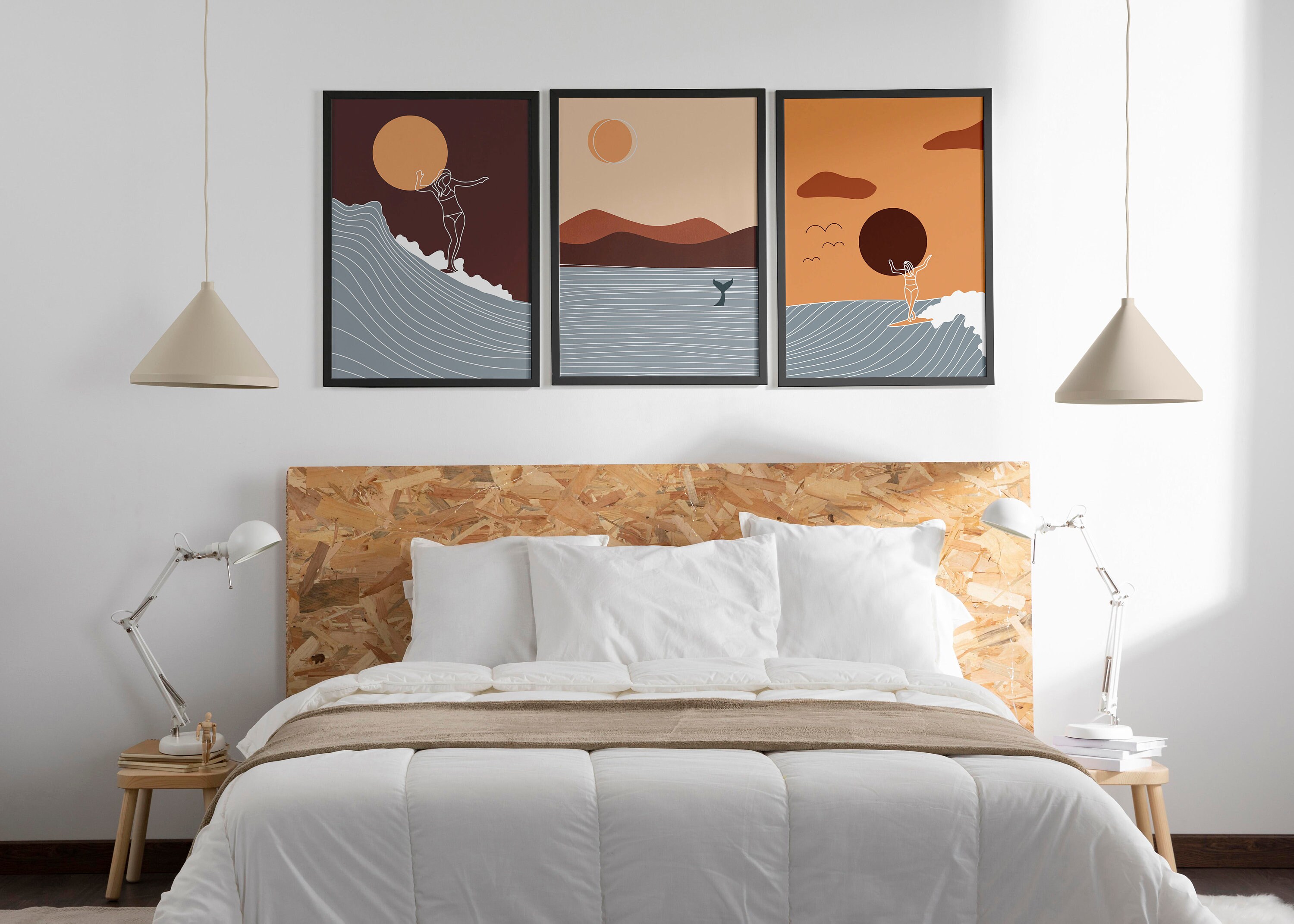 Surf Line Drawing, Modern Line Drawing, Surf Decor, Surf Poster, Girl ...