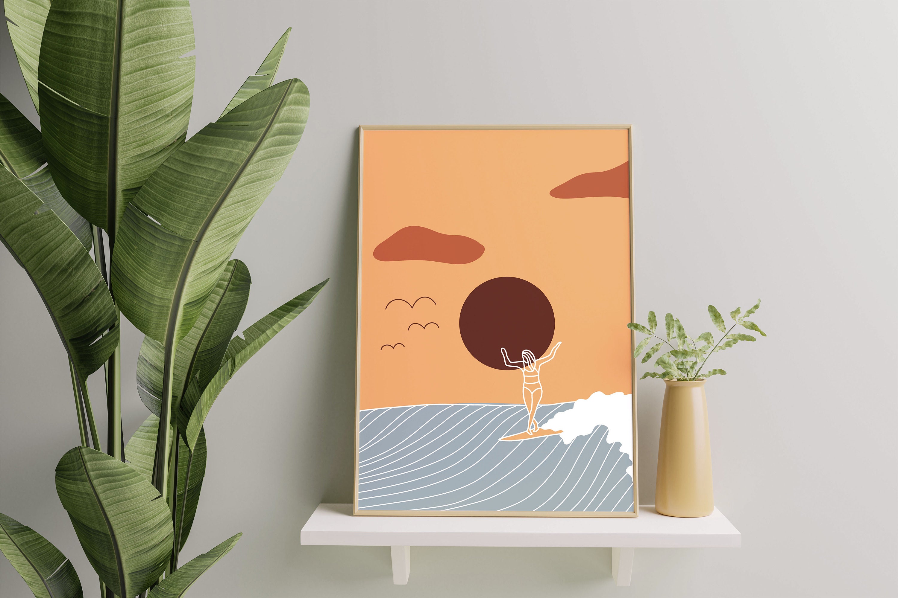 Surf Line Drawing, Modern Line Drawing, Surf Decor, Surf Poster, Girl ...