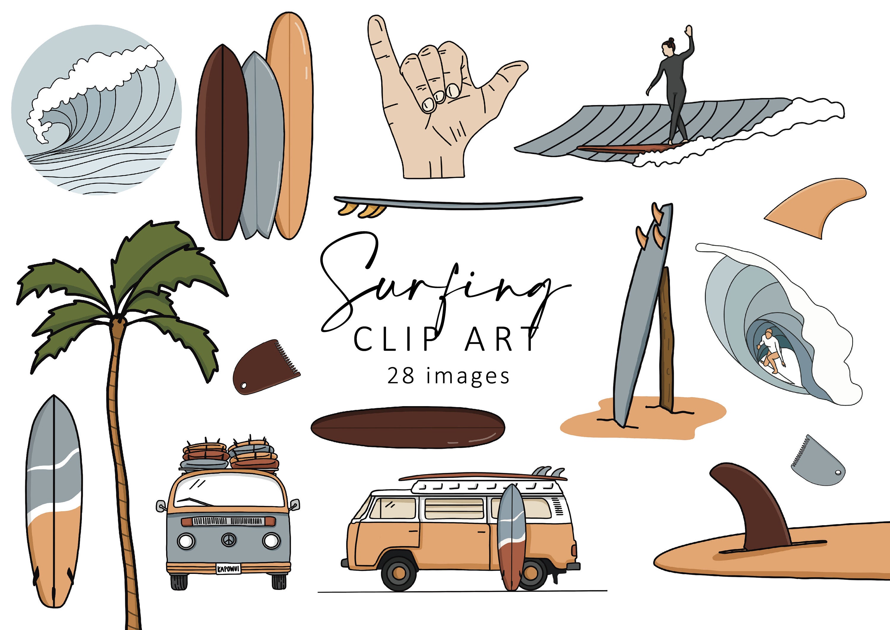 Surfing Clip Art, Surfing PNG, Surf SVG, Hawaii Clip Art, Surf Vector ...