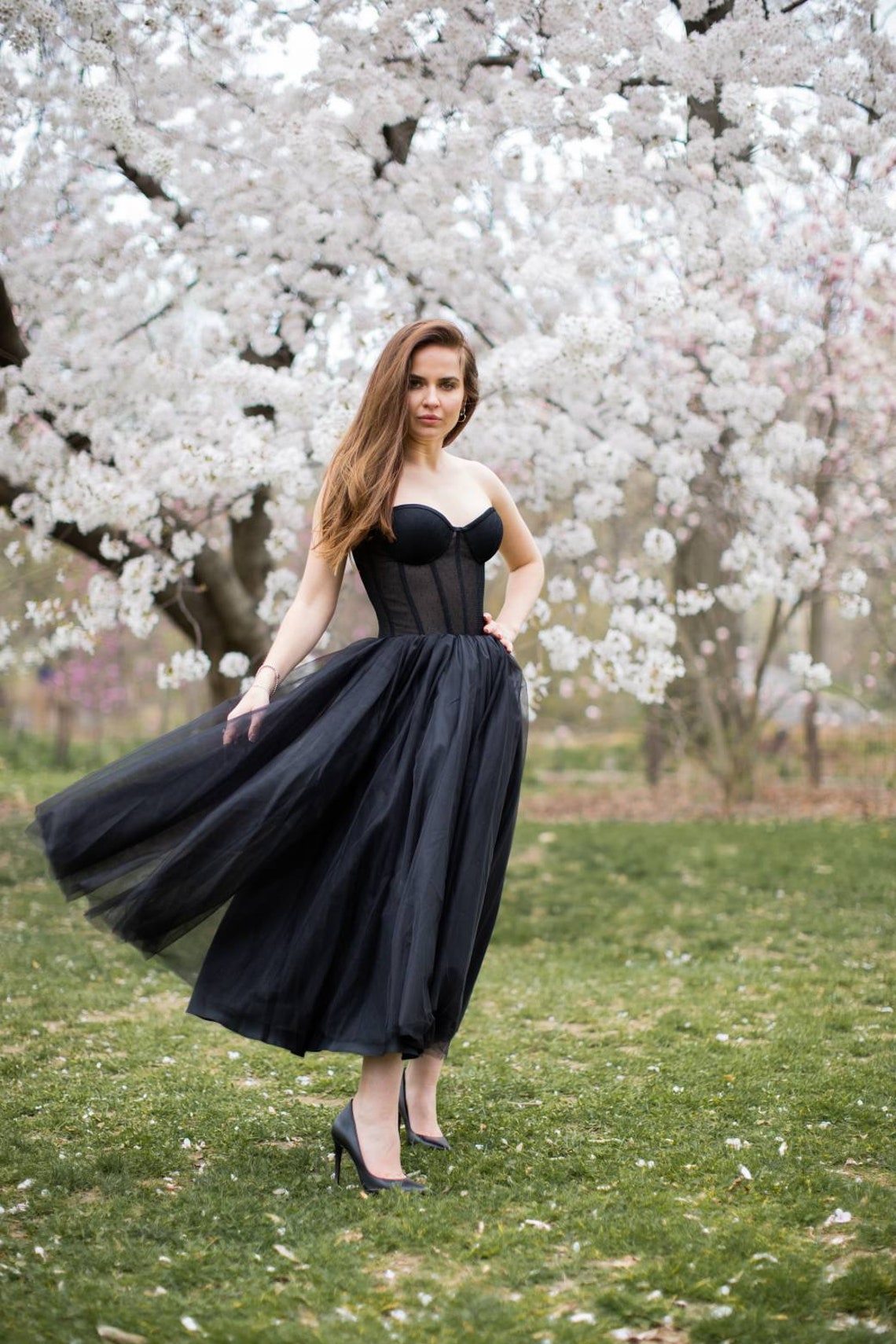 Corset Midi Dress "audrey" Black Corset Dress Bustier Prom Evening Gown ...