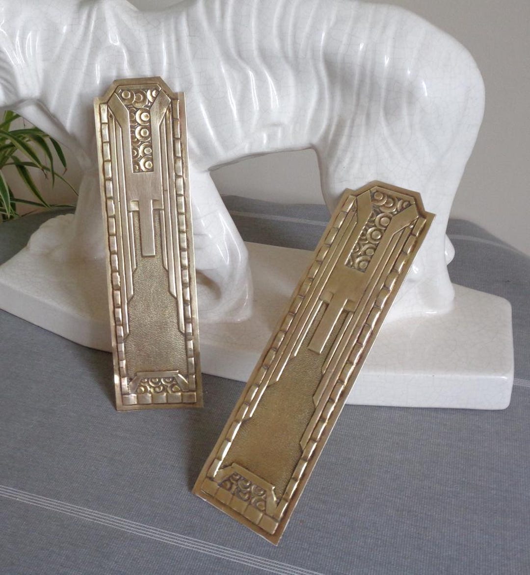 TWO Antique French Art Deco Door Push Plates. Brass Finger Plaques ...