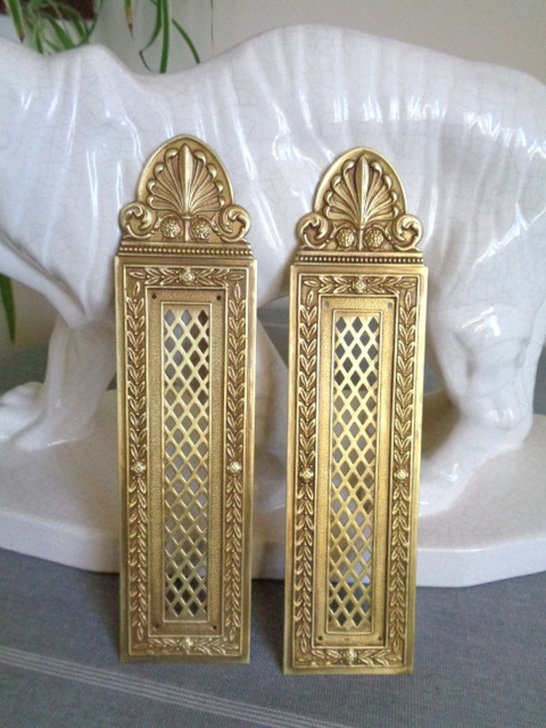 Pair Antique French Brass Door Push Plates Door Finger Plaques With ...