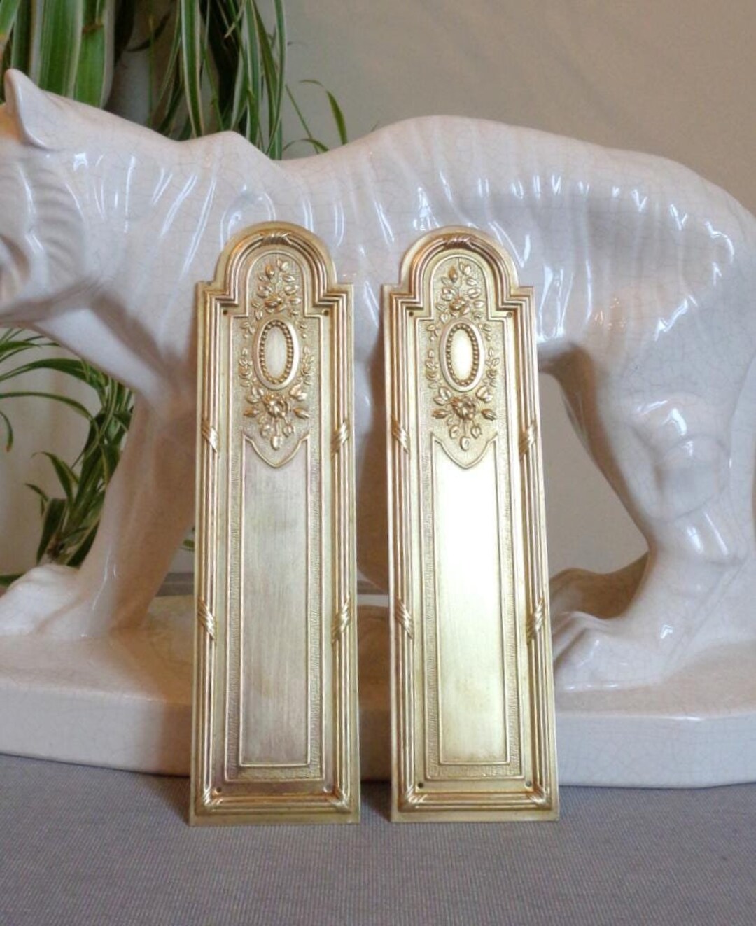 Pair Antique French Brass Door Push Plates. Reclaimed Furnishing Door ...