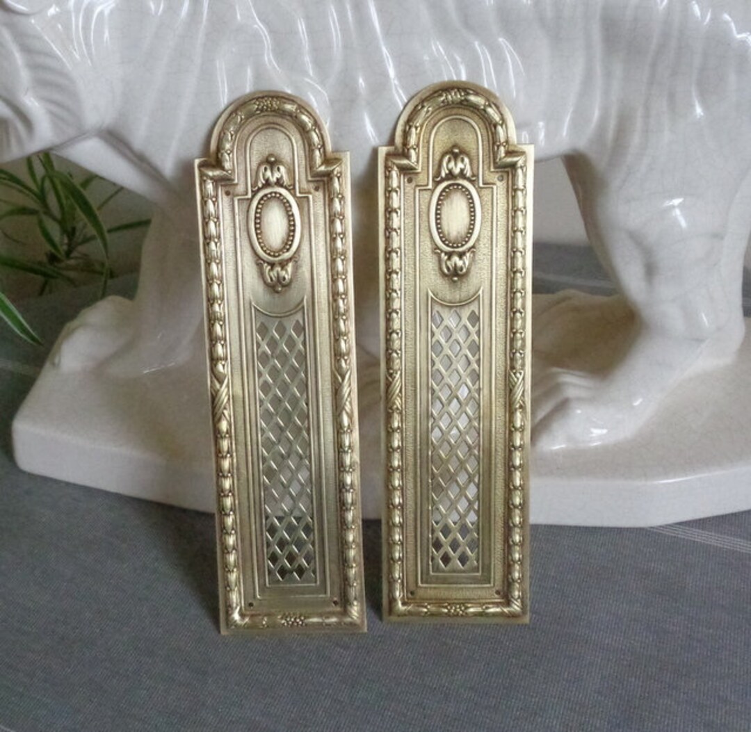 TWO Antique French Door Push Plates. Brass Finger Plaques With ...