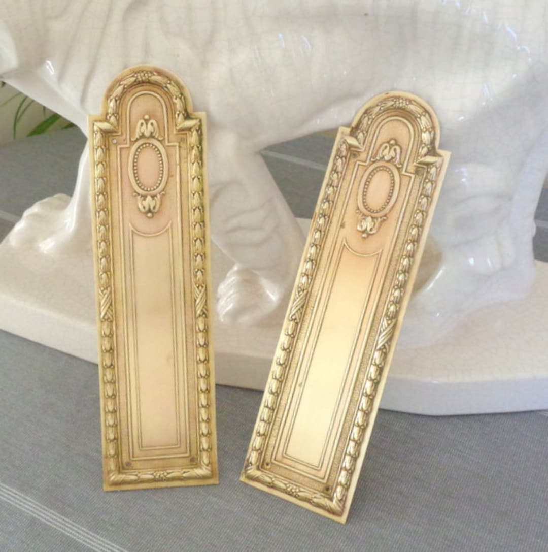 Pair Antique French Brass Door Push Plates Reclaimed Furnishing Door ...