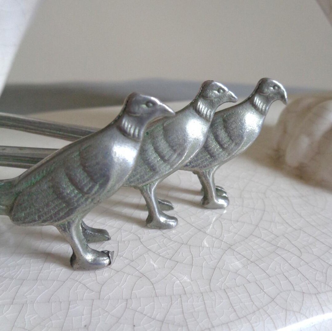 THREE Antique French Knife Rests. Polished Metal Porte Couteaux. Animal ...