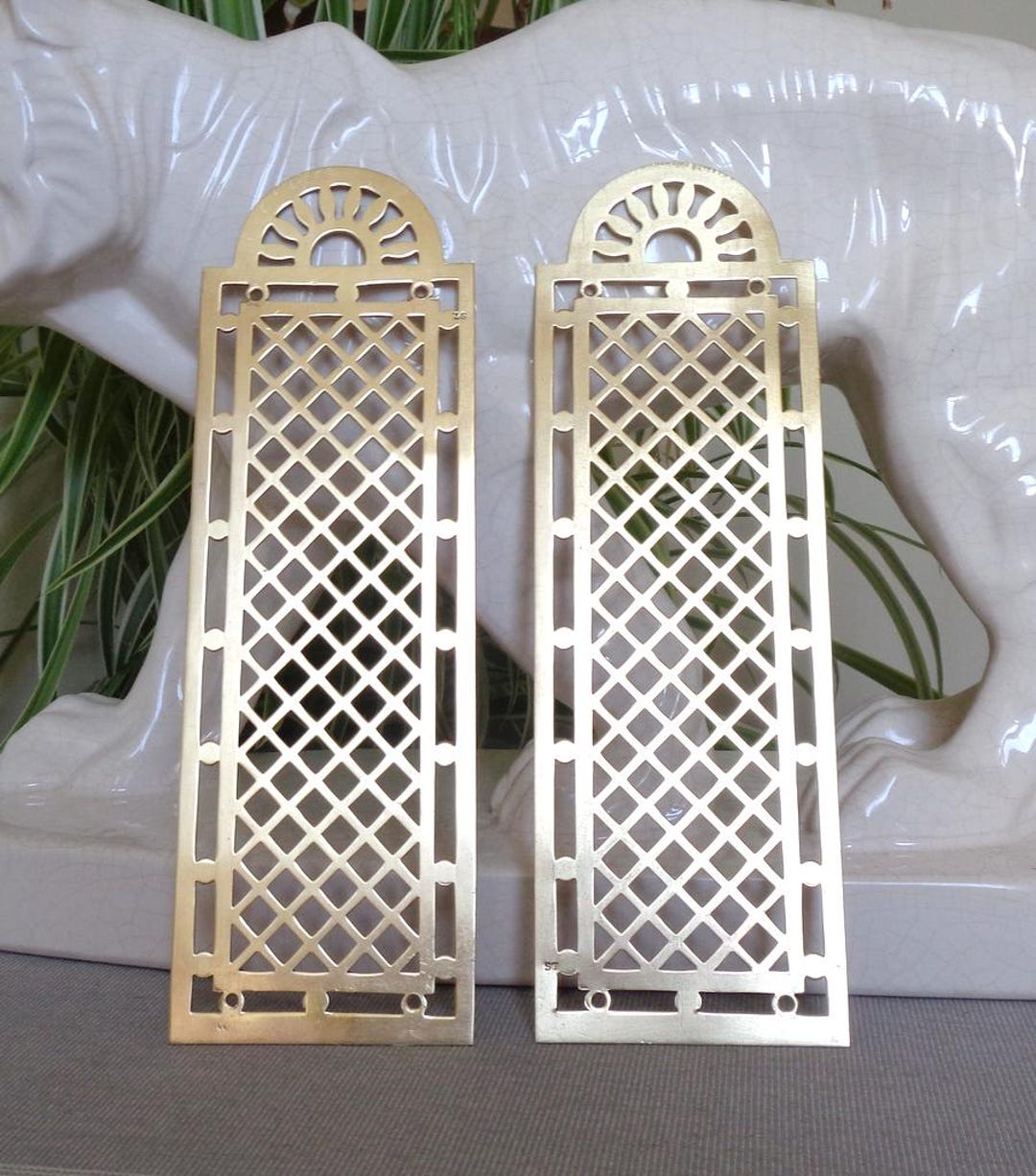 TWO Vintage French Art Deco Door Push Plates. Brass Finger Plaques With ...