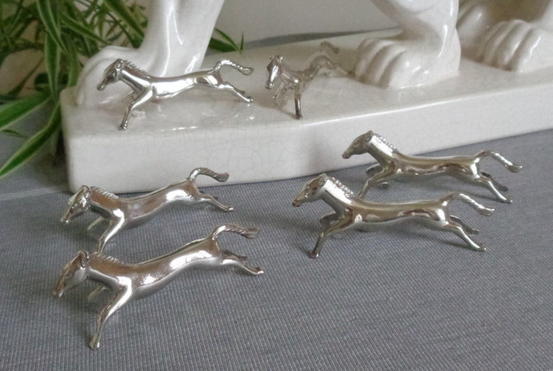 SIX Vintage French Knife Rests - Silver Plated Galloping Horses Porte ...
