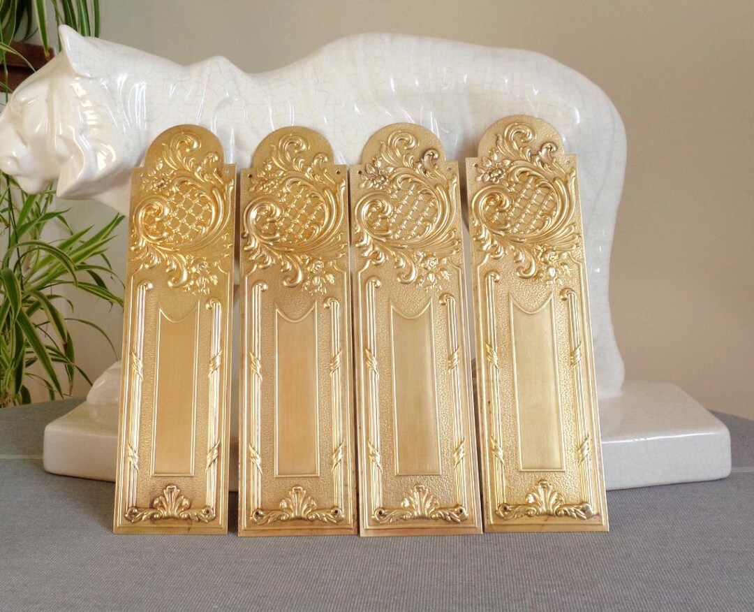 FOUR Antique French Brass Door Push Plates. Beautiful Louis XV Design ...