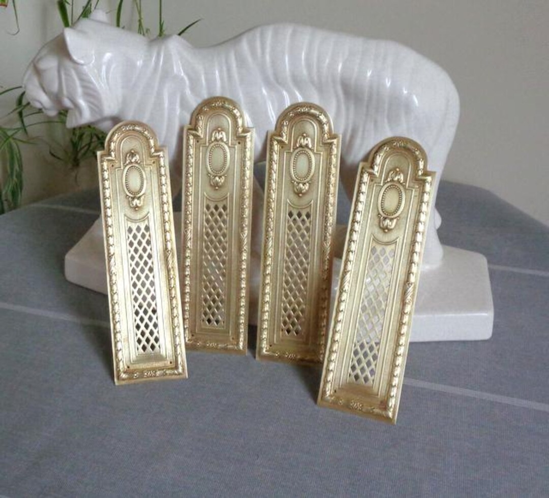 FOUR Antique French Door Push Plates. Brass Finger Plaques With ...