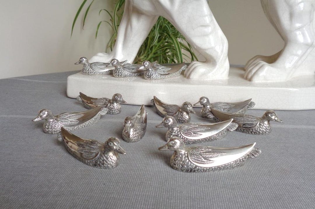 TWELVE Vintage French Knife Rests. Quality Silver Plated 'ducks' Porte ...