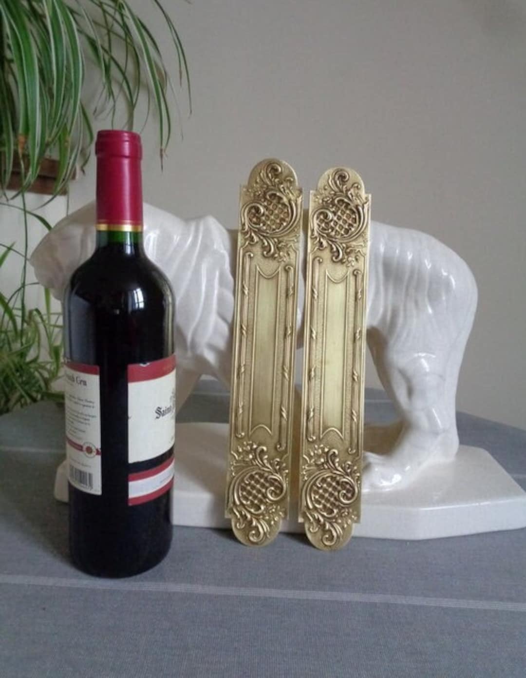 Pair Antique French Brass Door Push Plates. Long & Slim (12" X 2") Art ...