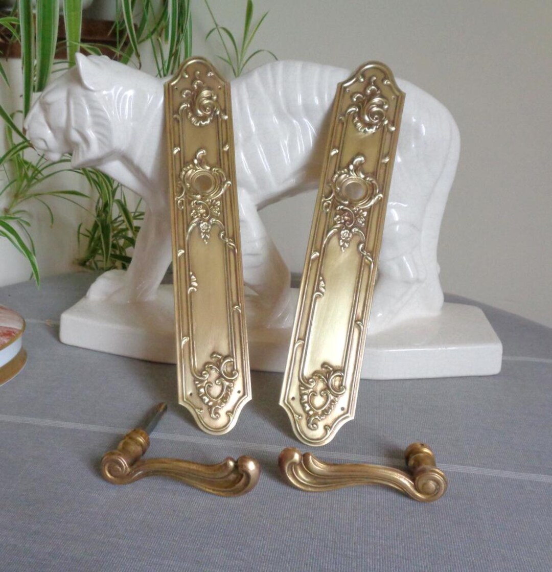 Pair Antique French Brass Door Push Plates With Handles. Door Finger ...