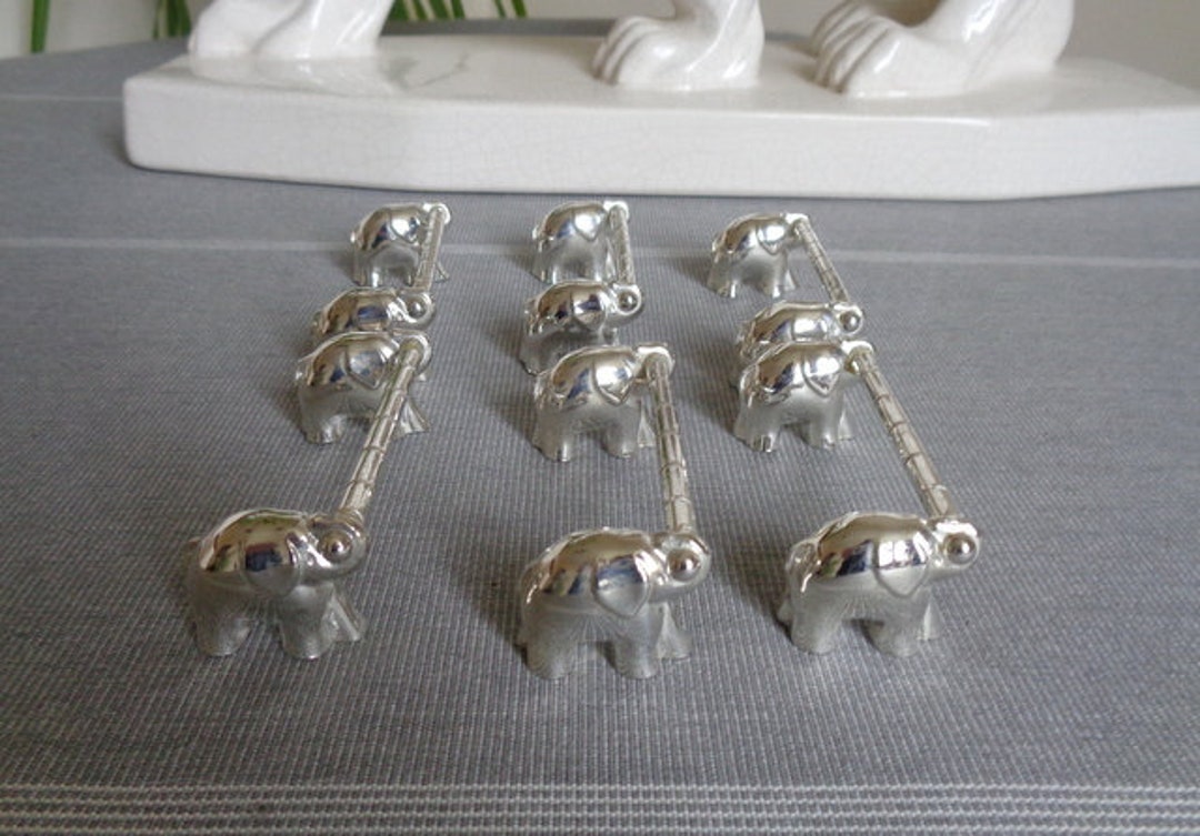 SIX Vintage French Knife Rests. Silver Plated Elephants / Bamboo Pole ...