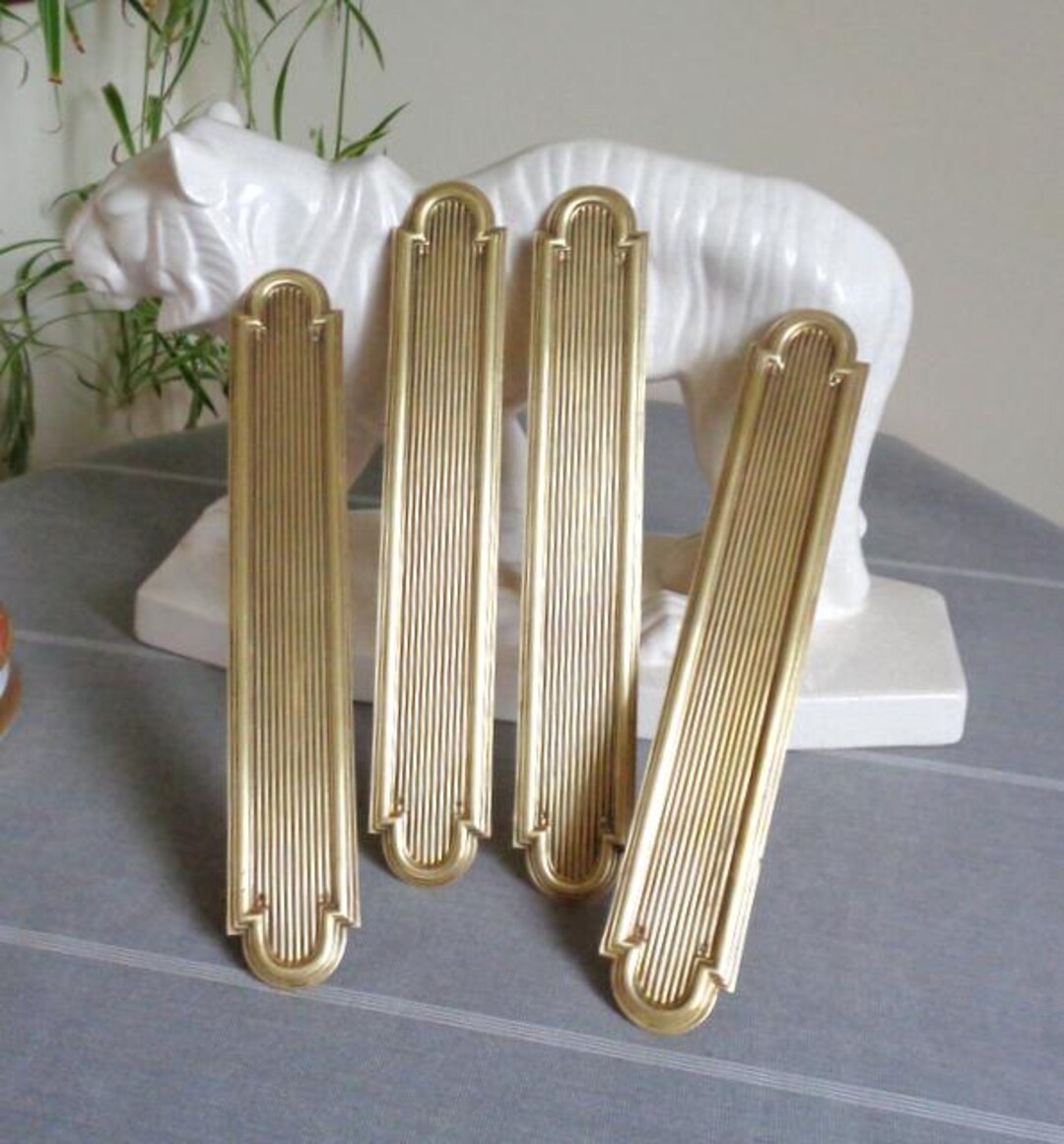 FOUR Vintage French Door Push Plates. Brass Finger Plaques. 11.75 X 2 ...