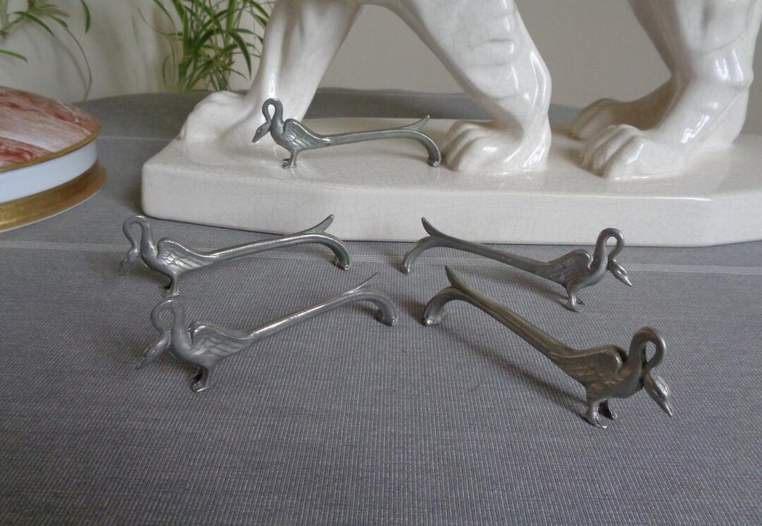 FIVE Antique French Knife Rests. Polished Metal Porte Couteaux ...