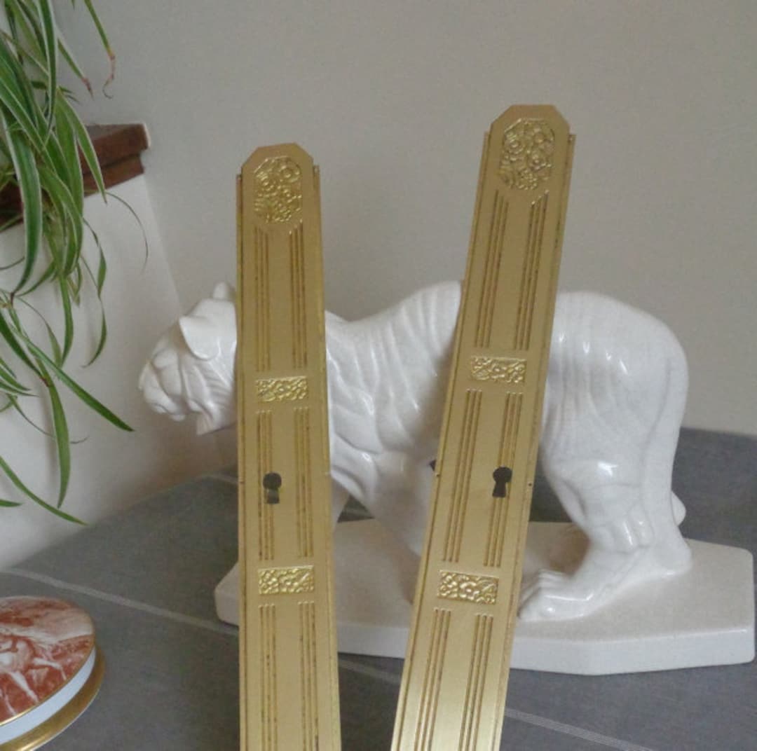 TWO RARE Antique French Art Deco Door Push Plates. Brass Finger Plaques ...