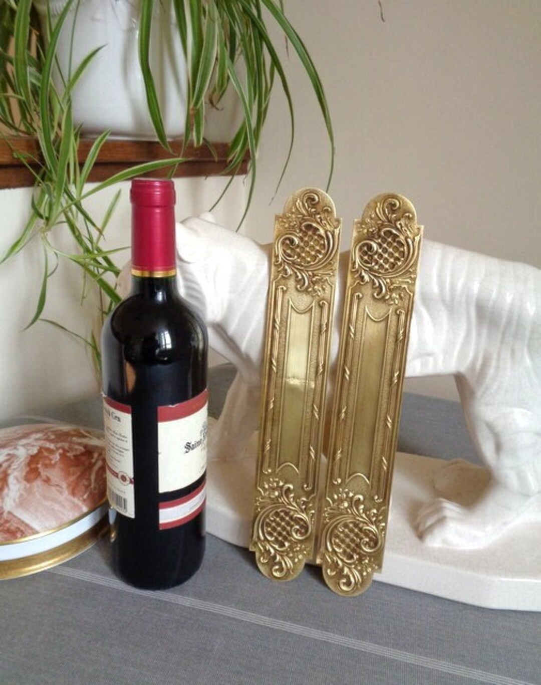 Pair Antique French Brass Door Push Plates. Long & Slim 12 X 2 Art ...