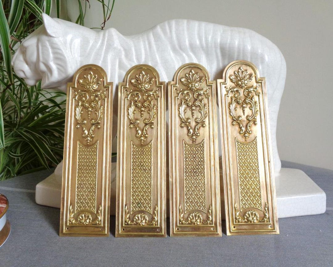 FOUR Antique French Brass Door Push Plates. Door Finger Plaques With ...