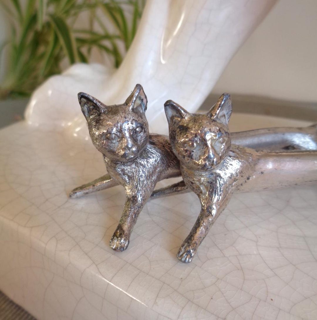 TWO Antique French Knife Rests. Large Silver Plated Metal Porte Couteaux. Animal Collection of ...