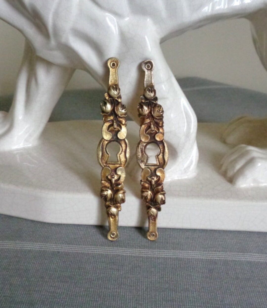 Pair Vintage French Brass Keyhole Escutcheons. Cupboard / Cabinet ...