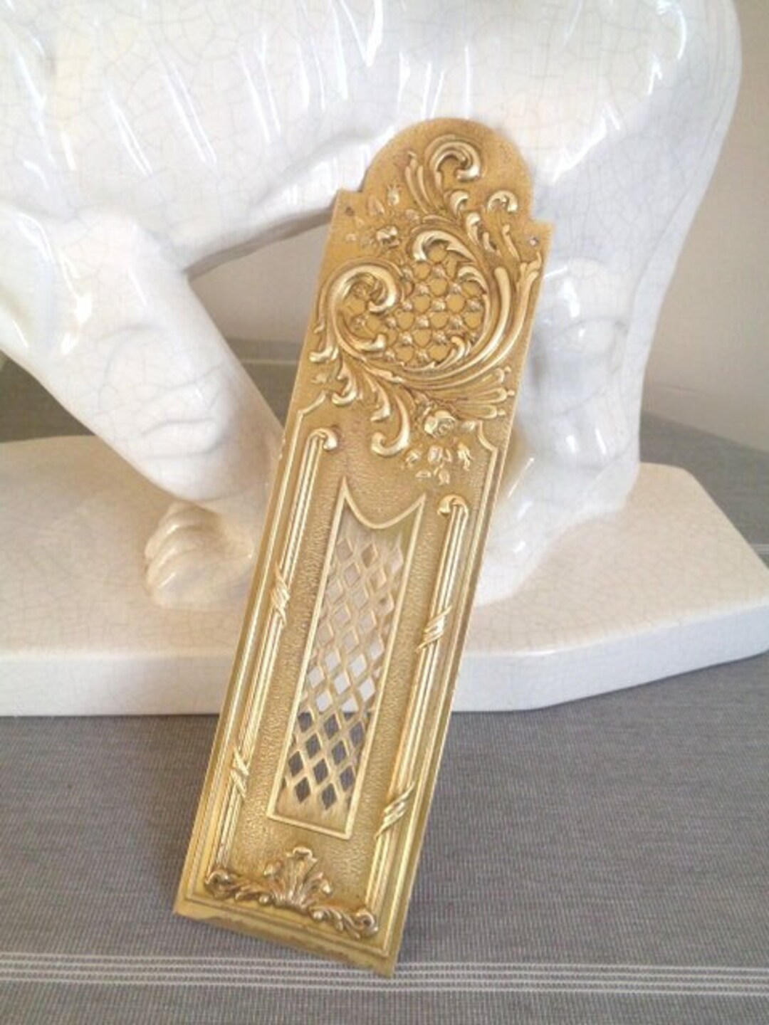 Single Antique French Brass Door Push Plate. Reclaimed Furnishing Door ...