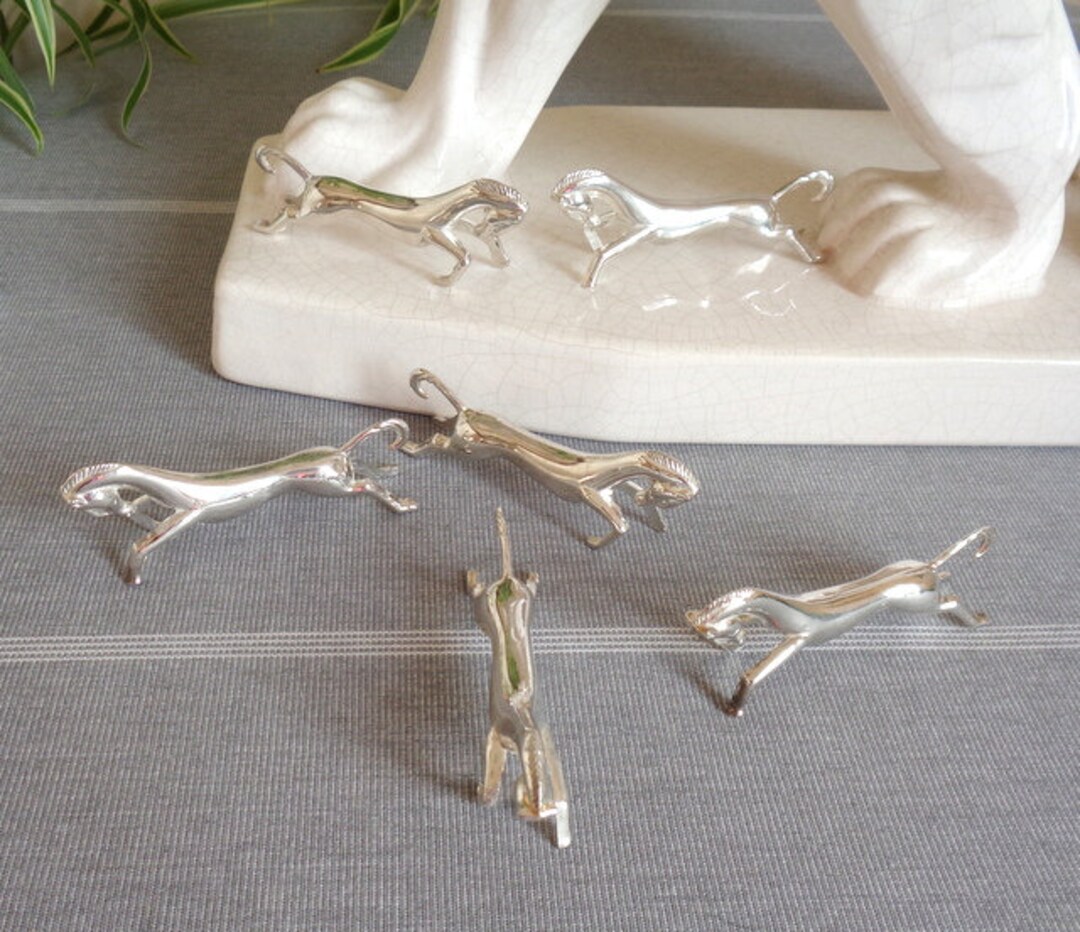 SIX Vintage French Knife Rests. Silver Plated Galloping Mustang Horses ...