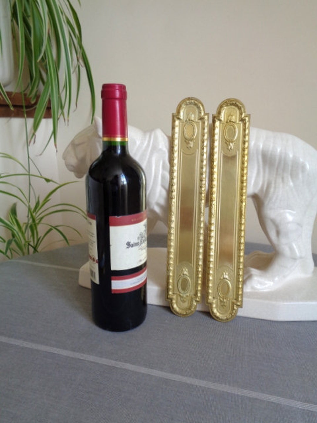 Pair Vintage French Brass Door Push Plates. Art Nouveau Elegant Door ...