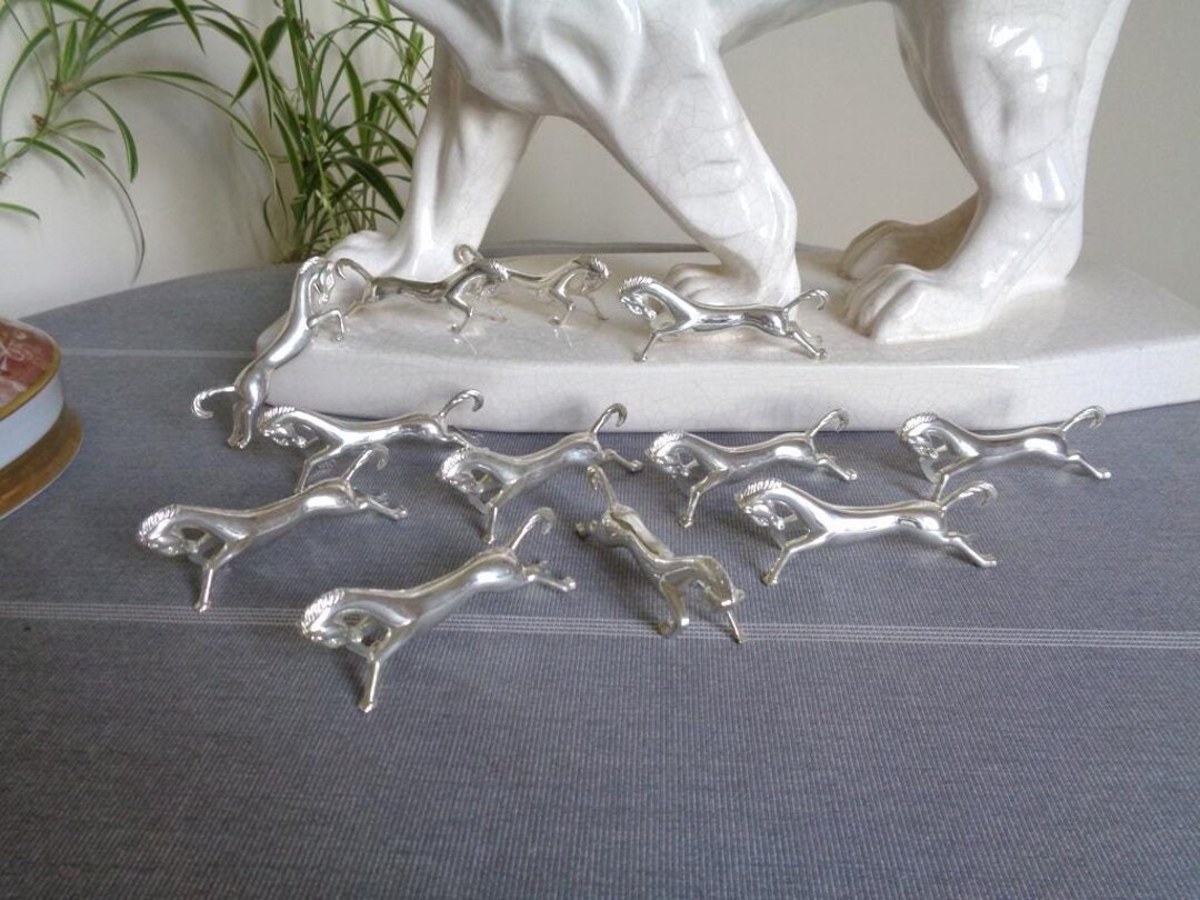 TWELVE Vintage French Knife Rests. Silver /chrome Plated Galloping ...