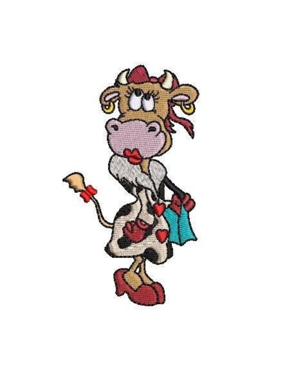 Cow Embroidery Design 4 X 4 Classy Shopping Cow - Etsy