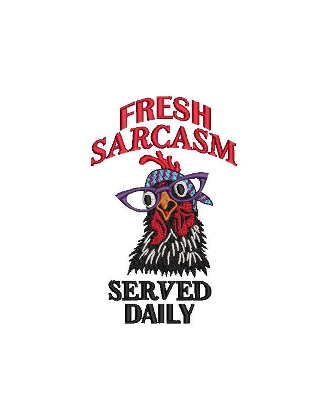 Bandana Chicken Embroidery Design 5 X 7 Fresh Sarcasm Served Daily - Etsy