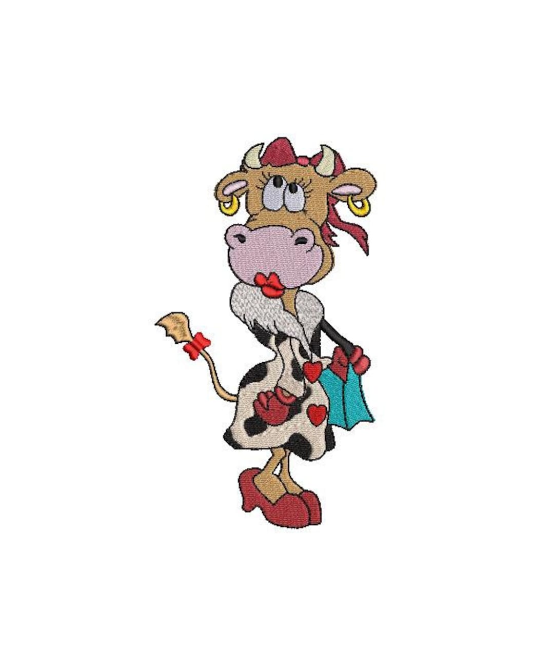 Classy Cow Embroidery Design 5 X 7 Shopping Cow - Etsy