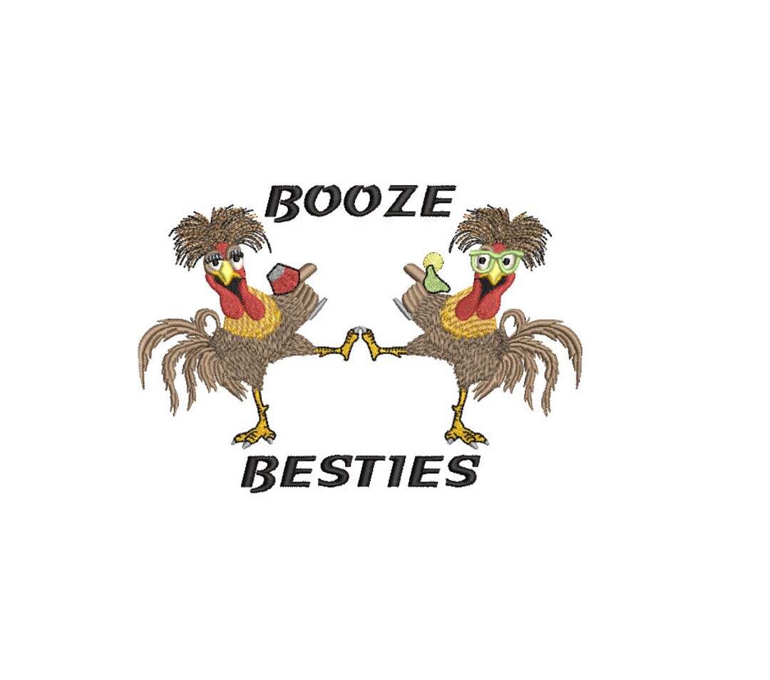 Crazy Chicken Rooster Embroidery Design Booze Besties 5 X 7 - Etsy