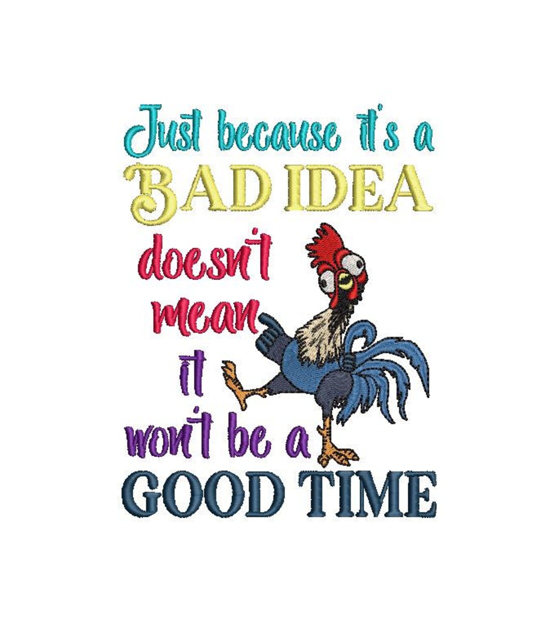 Crazy Chicken Rooster Embroidery Design Just Because It's A Bad Idea ...