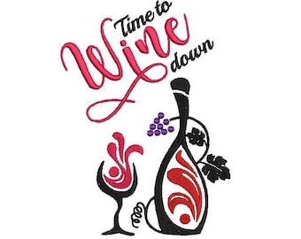 Wine Bottle Embroidery Design - Etsy